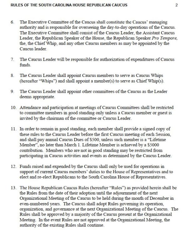 RULES OF THE SOUTH CAROLINA HOUSE REPUBLICAN CAUCUS